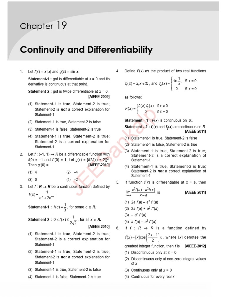 19.continuity and Differentiability - Watermark | PDF | Function (Mathematics) | Continuous Function