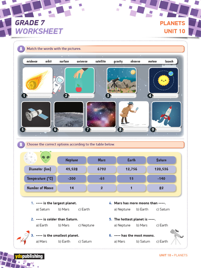 Grade 7 Planet Worksheet: Planets | PDF | Planets | Natural Satellite
