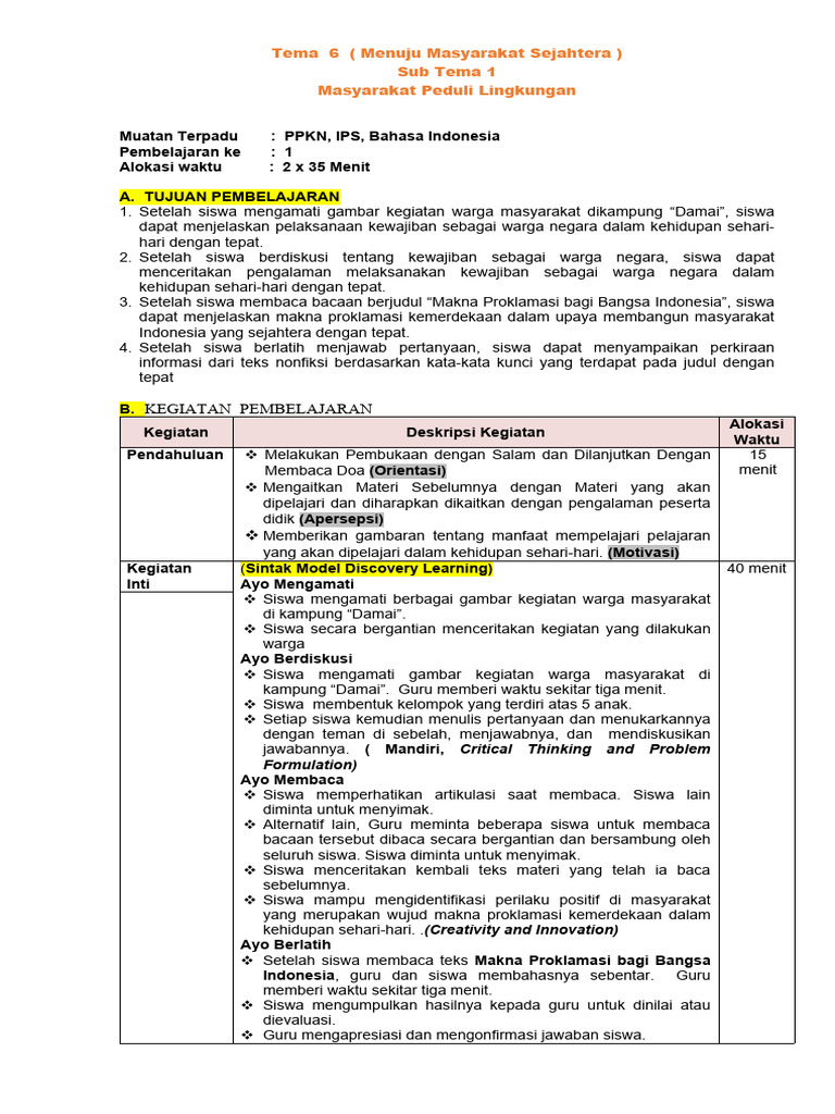 Kelas 6 Tema 6 Sub Tema 1 | PDF