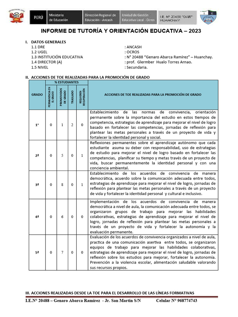 INFORME TOECE GAR Sec. | PDF