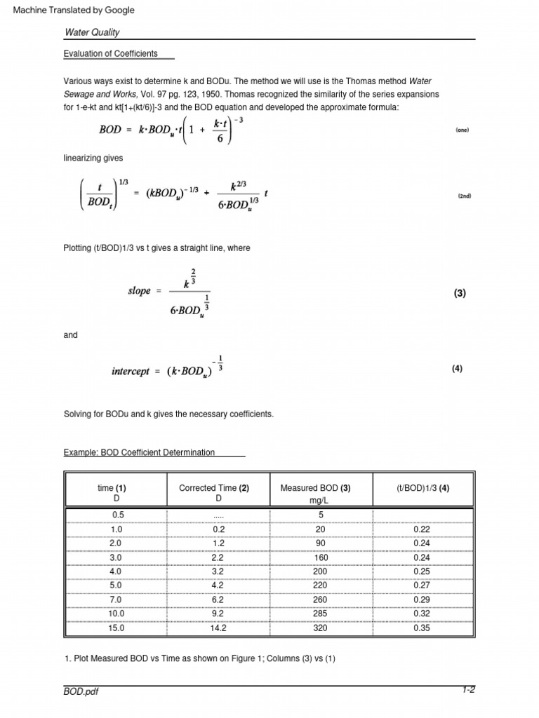 BOD Coefficient Determination Methods | PDF