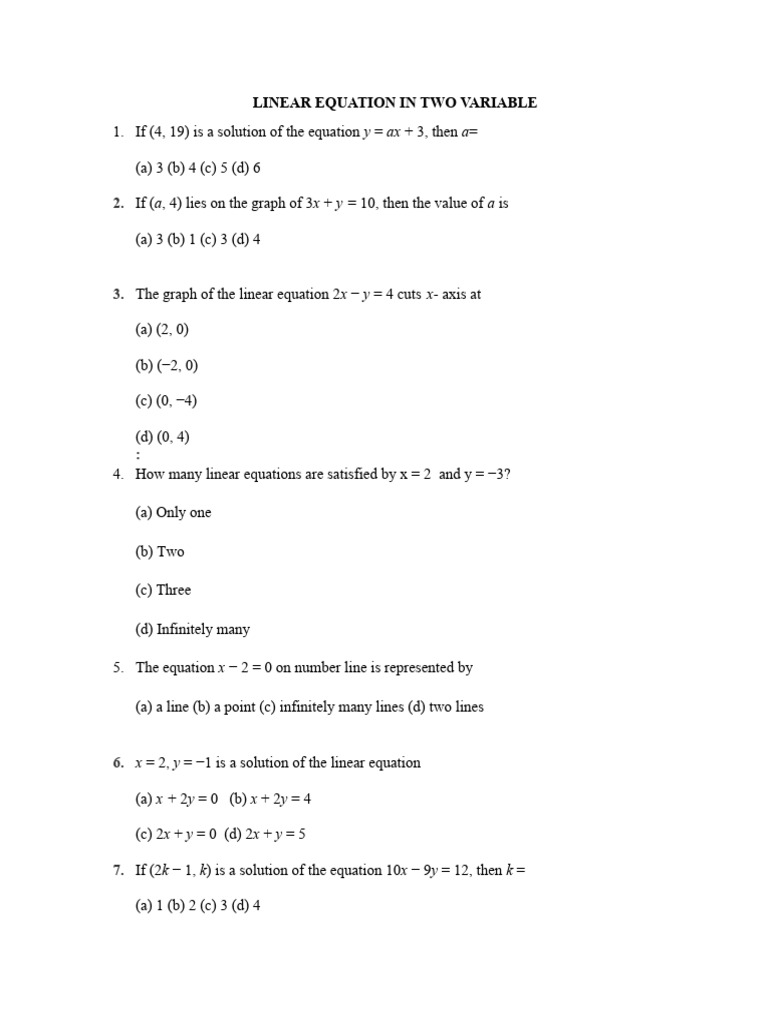 Linear Equation In Two Variable Pdf 8558