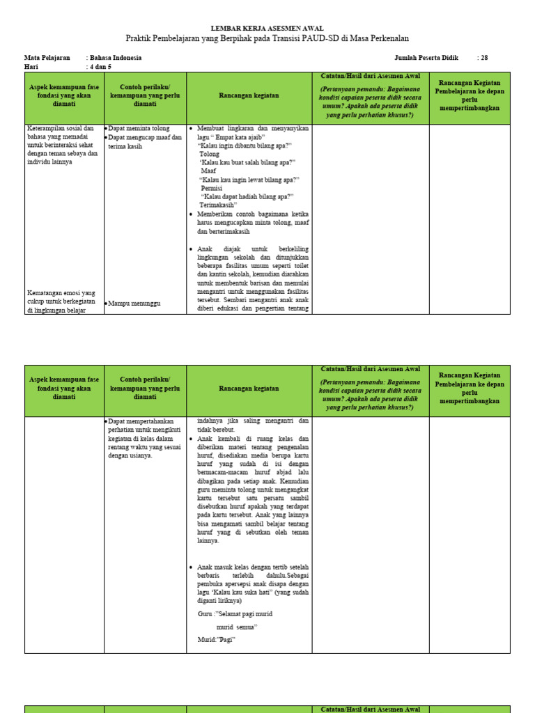Asesmen Awal Hri 4-10 | PDF