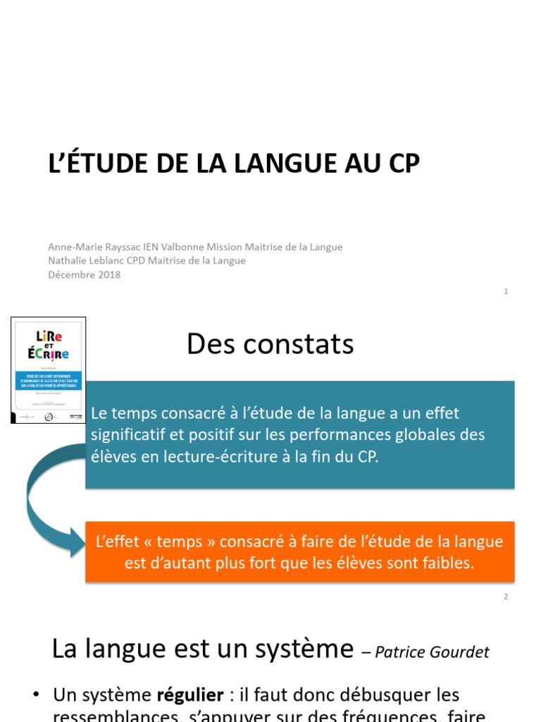 Létude de La Langue Au CP 1 | PDF