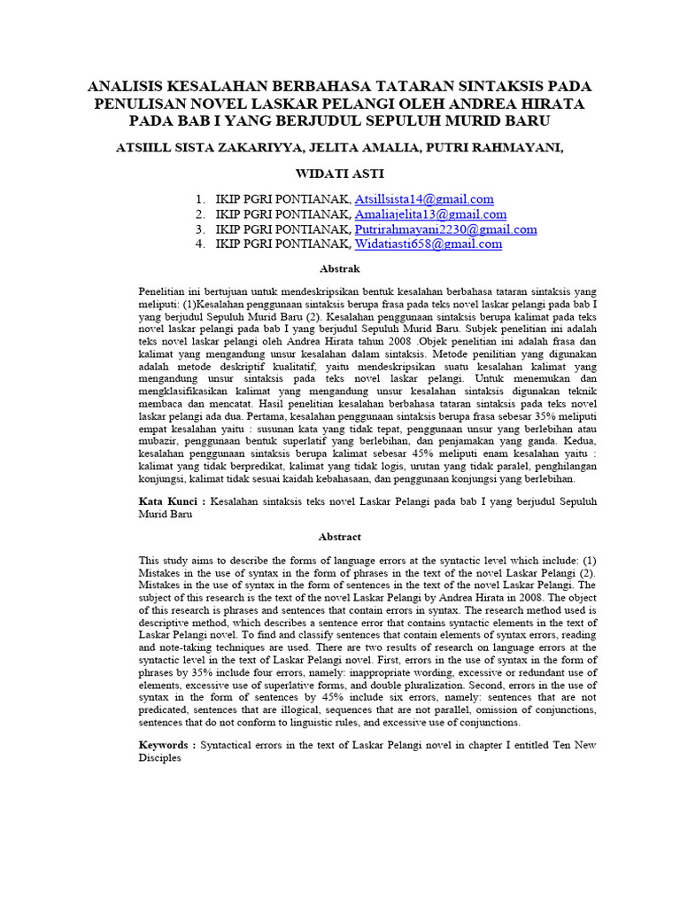 Artikel Analisis Kesalahan Berbahasa Tataran Sintaksis | PDF | Seni & Disiplin Bahasa | Sains ...