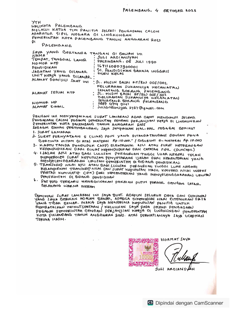 Surat Lamaran E-Materai | PDF