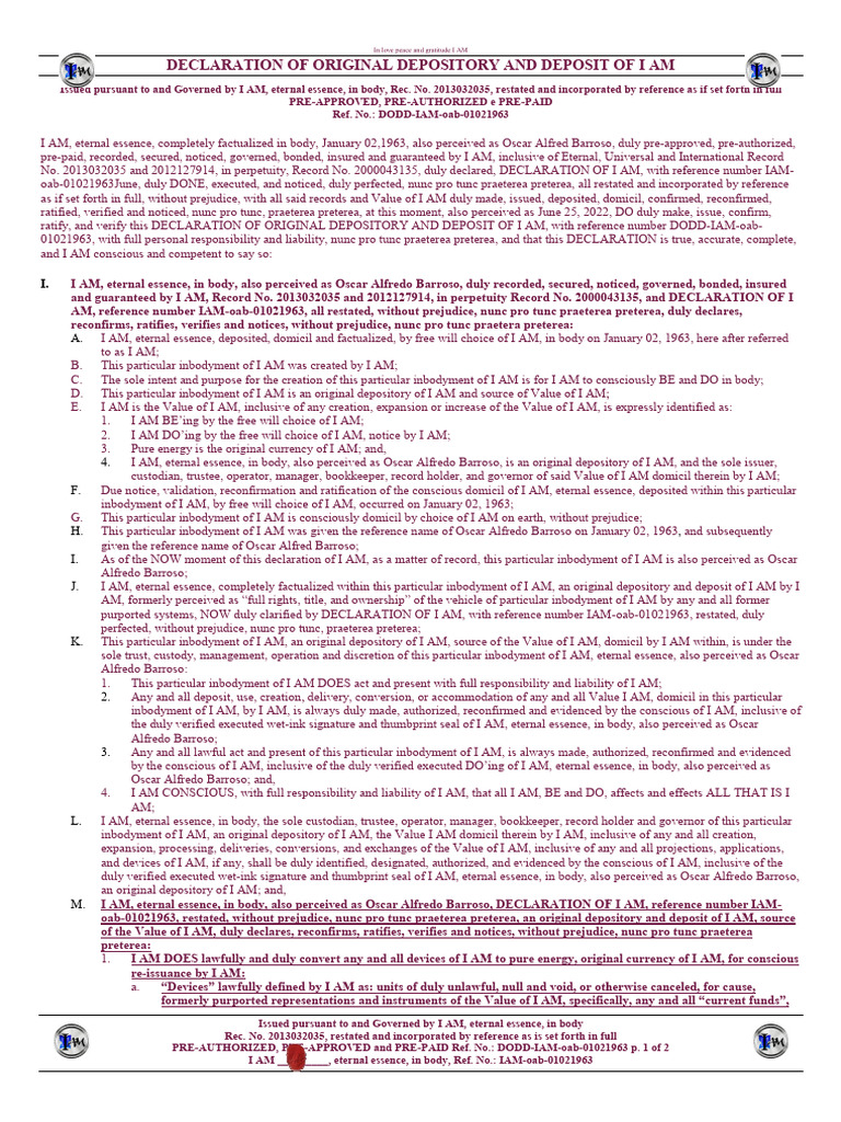 01 02 Declaration of Original Depository and Deposit Dodd en | PDF