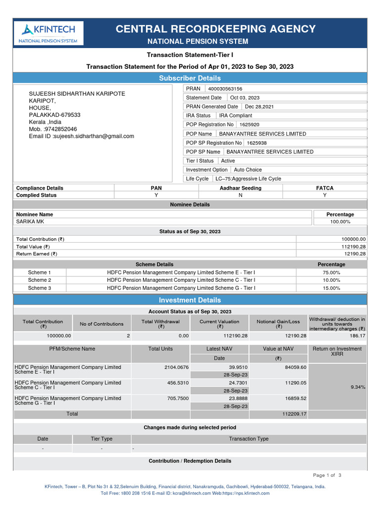 Nps Statement | PDF | Tax Deduction | Personal Finance