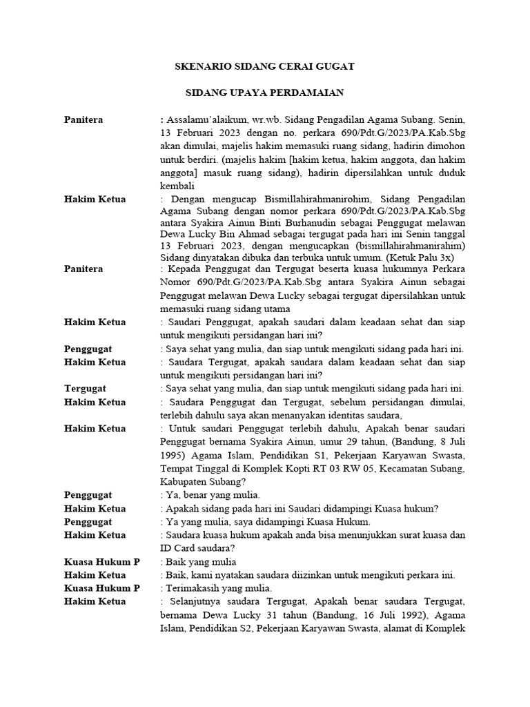 Sidang Cerai Subang: Mediasi Gagal | PDF