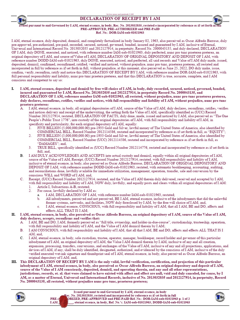 01 03 Declaration of Receipt by I Am Dor | PDF