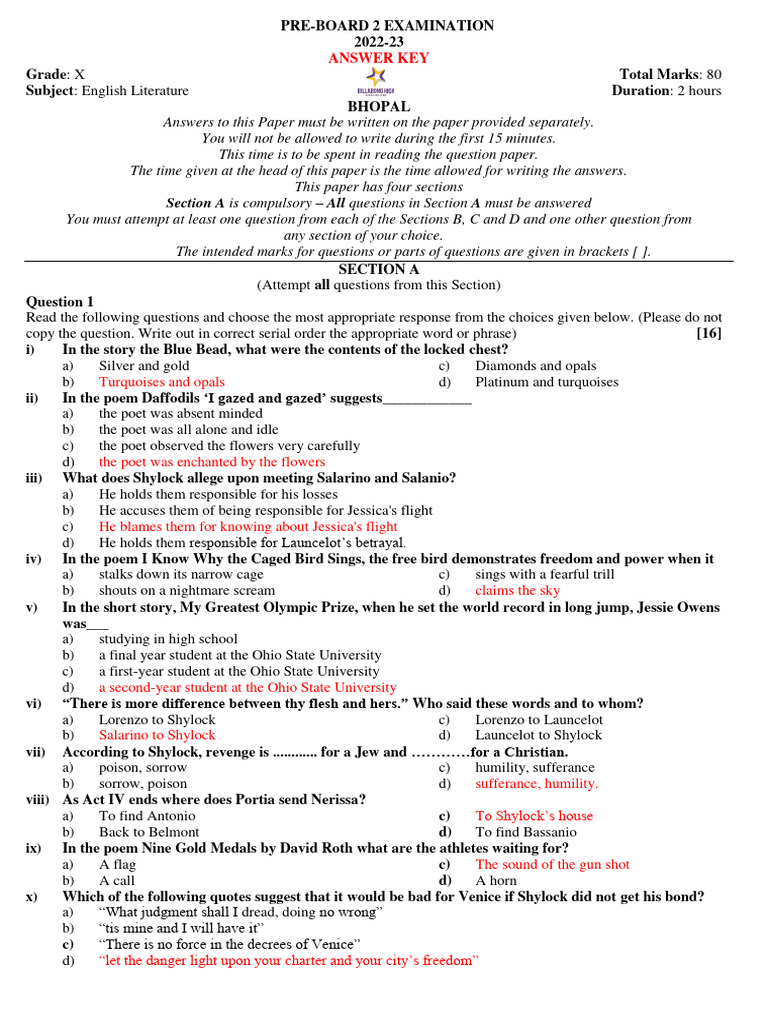 Grade 10 PB 2 MS Eng Lit 2022 23 | PDF | The Merchant Of Venice