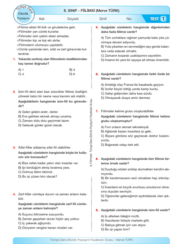 Fi̇i̇li̇msi̇ 100 Soru | PDF