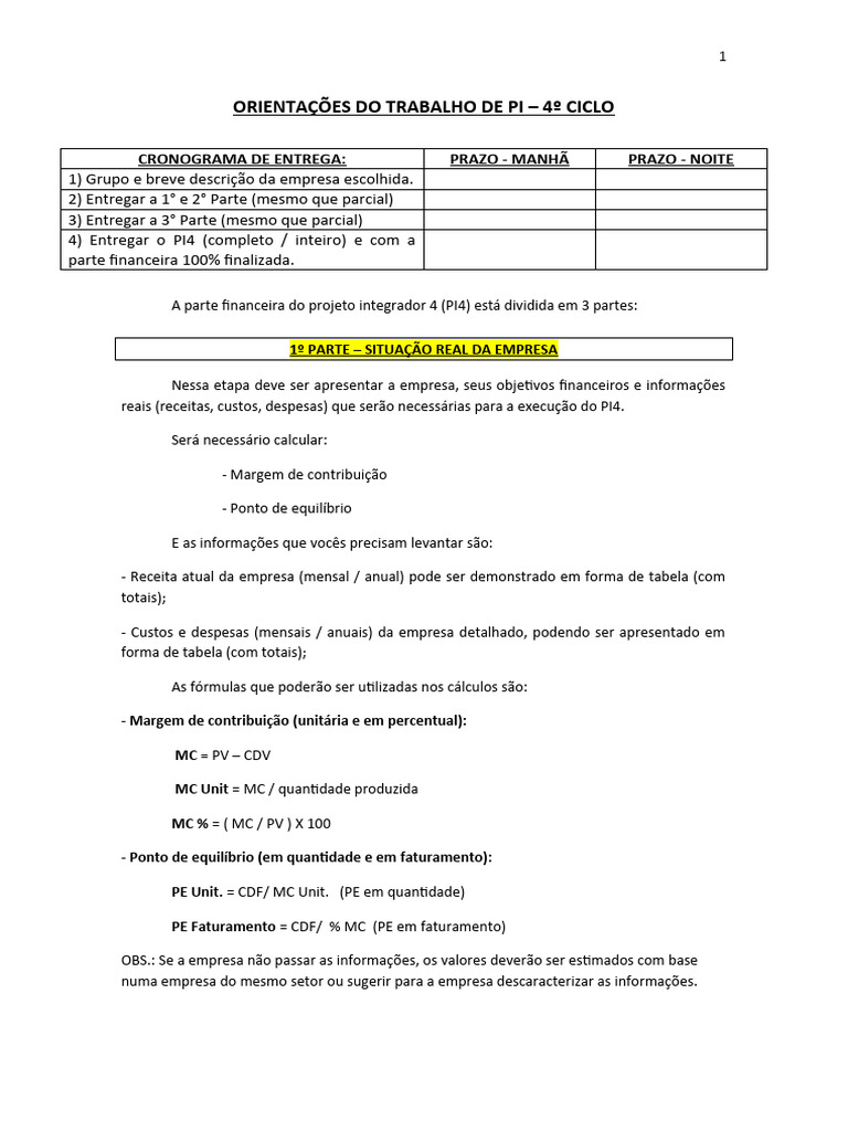 Orientações Do PI 4 Ciclo | PDF
