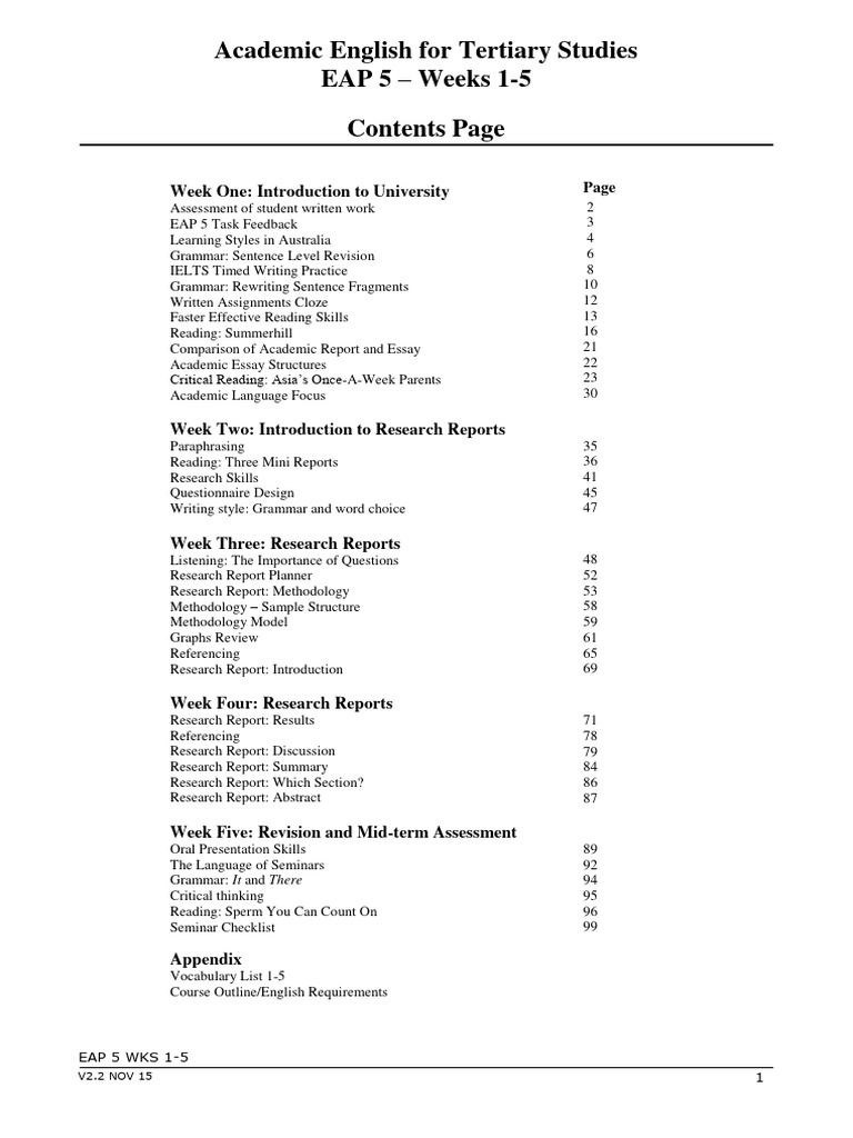 EAP 5 Weeks 1-5 Learner Manual PDF | PDF | Reading Comprehension | Essays