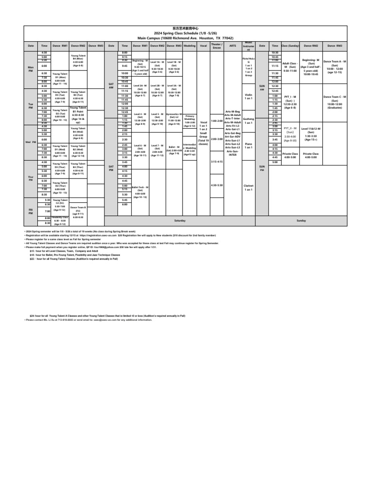 OAEC 2024 Spring Schedule - V.010824 PDF | PDF | Performing Arts | Dances