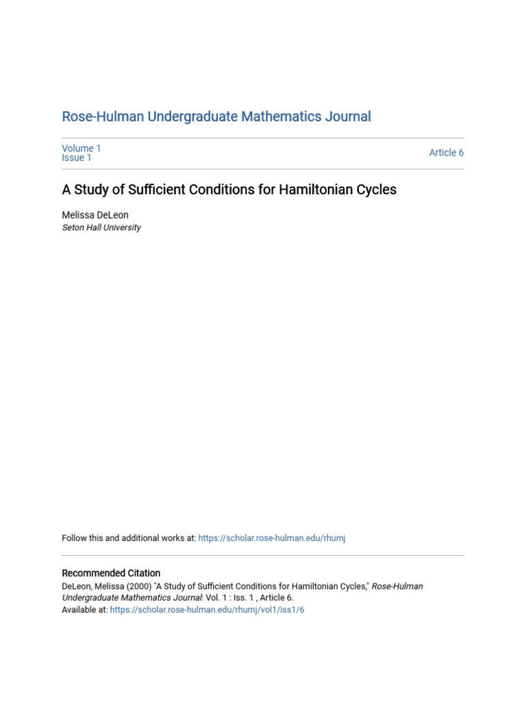 A Study of Sufficient Conditions For Hamiltonian Cycles | PDF