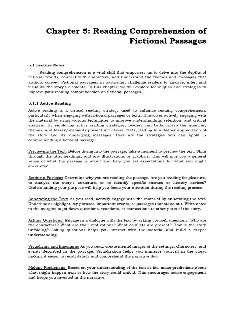Session 5 - Reading Comprehension of Fictional Passages | PDF | Self ...