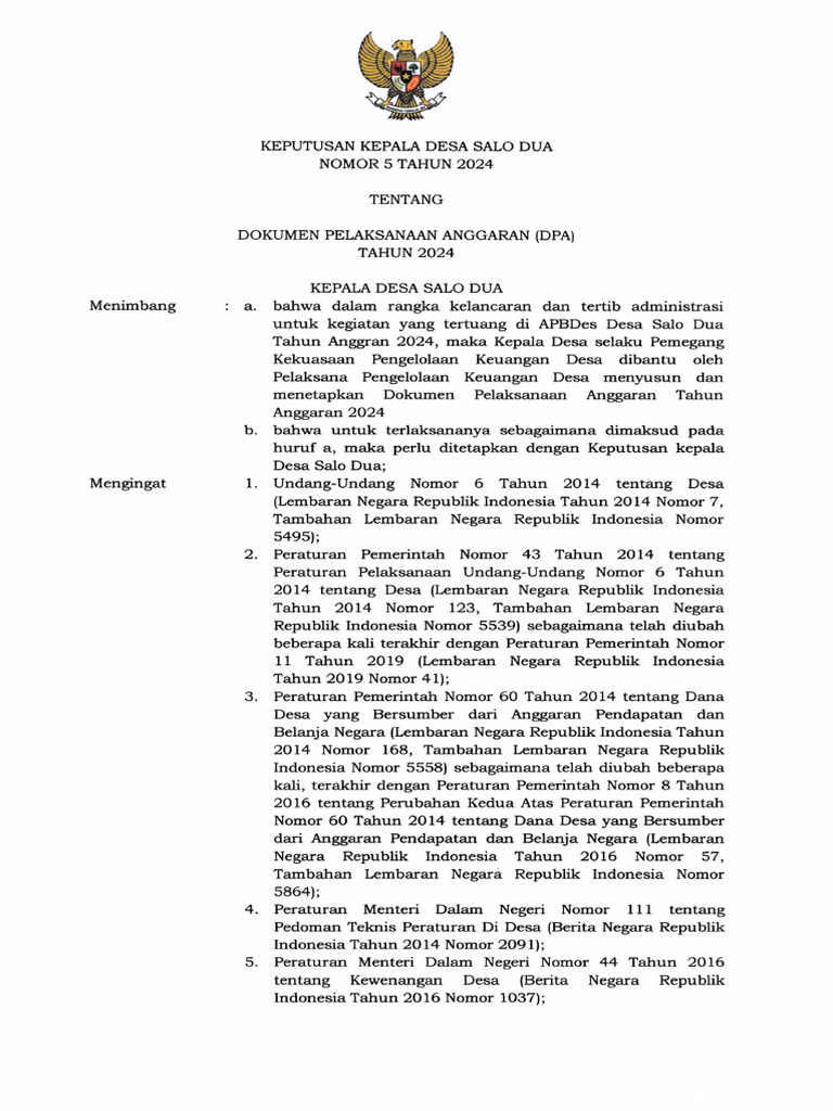 Keputusan DPA Desa Salo Dua 2024 | PDF | Home & Garden