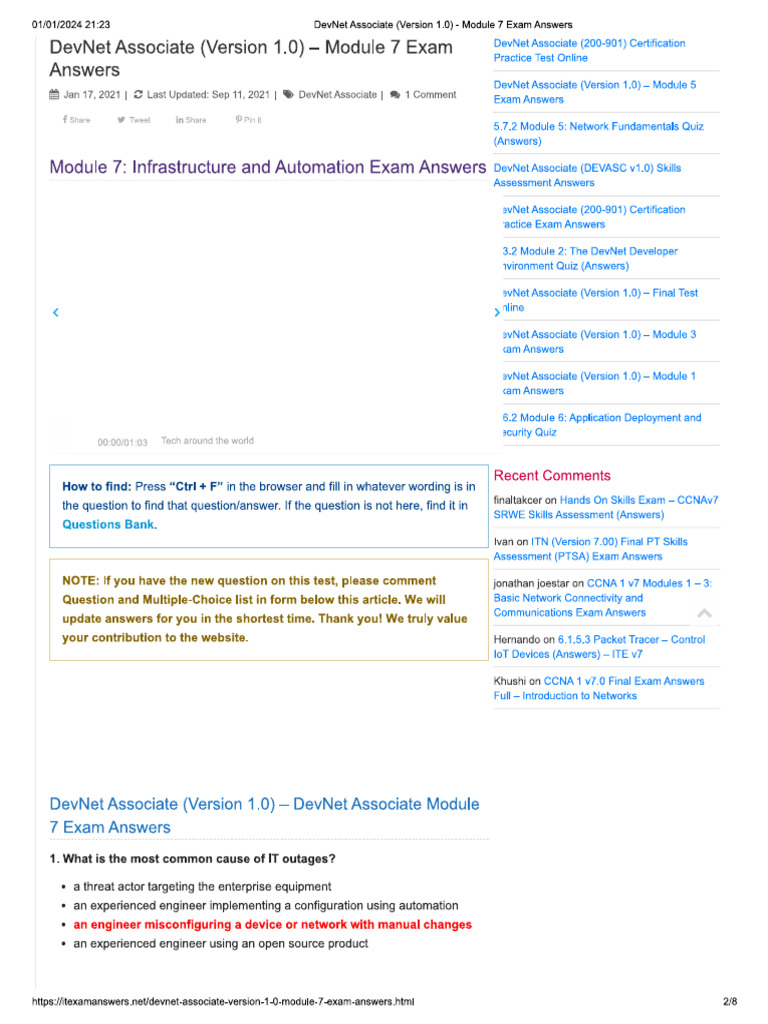 DevNet Associate (Version 1.0) - Module 7 Exam Answers PDF | PDF