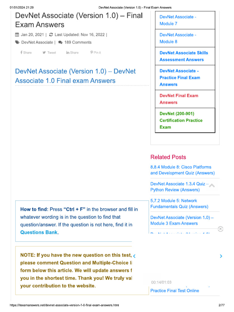 DevNet Associate (Version 1.0) - Final Exam Answers PDF | PDF