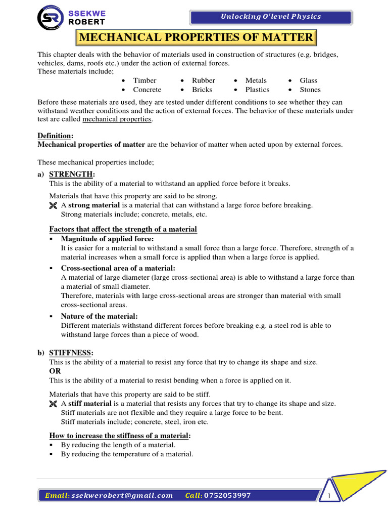 MECHANICAL PROPERTIES OF MATTER-ssekwe | PDF