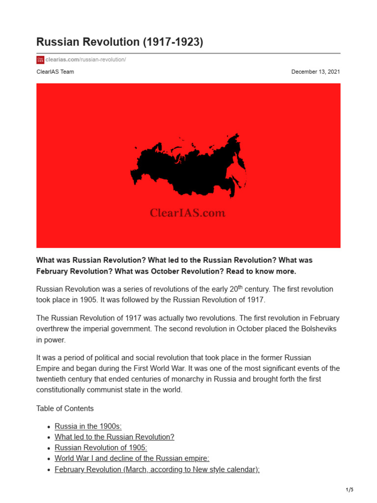 Russian Revolution Guide for UPSC | PDF
