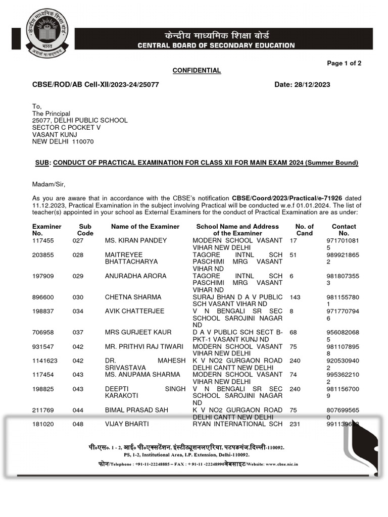 CBSE Class XII Practical Exam 2024 | PDF | Student Assessment And ...