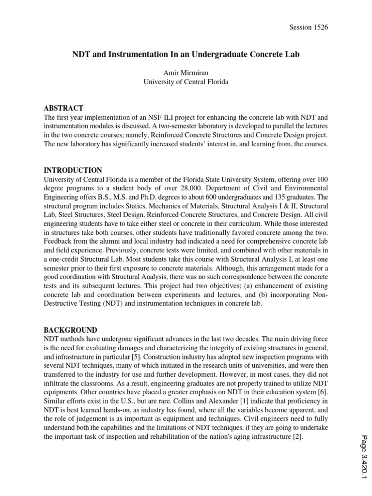 NDT and Instrumentation in An Undergraduate Concrete Lab | PDF ...