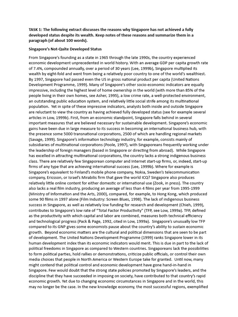 Singapore Selective Summary | PDF | Singapore | World Politics