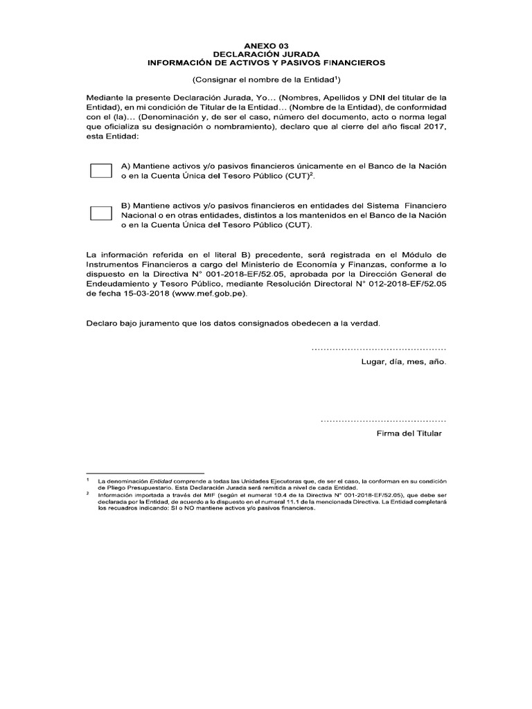 Declaracion Jurada Anexo 03 - Actyivos y Pasivos | PDF