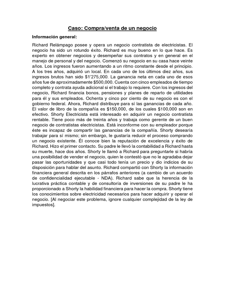 Caso - Compra de Negocio Shorty | PDF | Economias