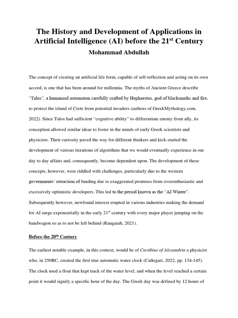 The History and Development of Applications in Artificial Intelligence ...