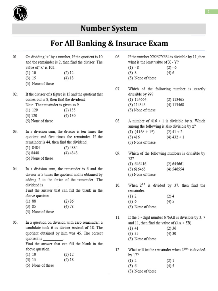 Number System - Chapter Wise PDF (English) | PDF | Division (Mathematics) | Abstract Algebra
