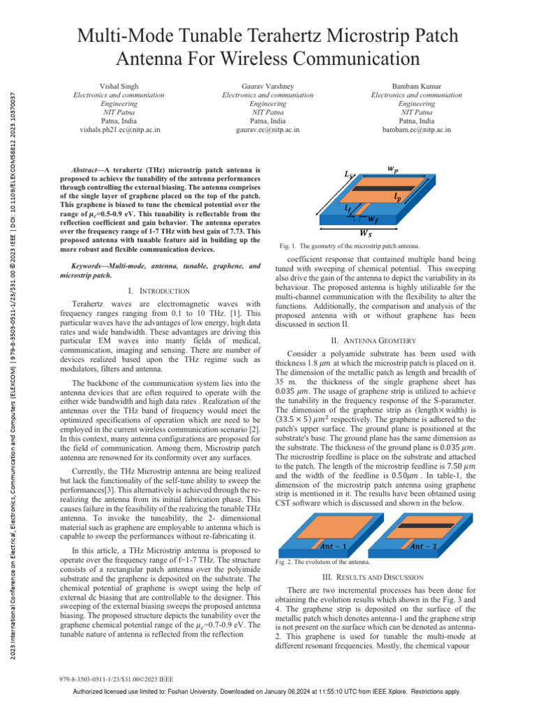 Multi-Mode Tunable Terahertz Microstrip Patch Antenna For Wireless Communication | PDF ...
