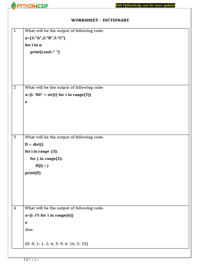 Worksheet - Dictionary | PDF | Computing | Computer Data