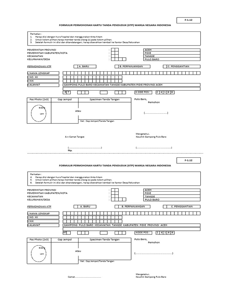 Formulir Permohonan Kartu Tanda Penduduk | PDF