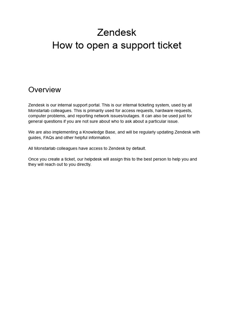 Zendesk User Guide - How To Open A Support Ticket | PDF