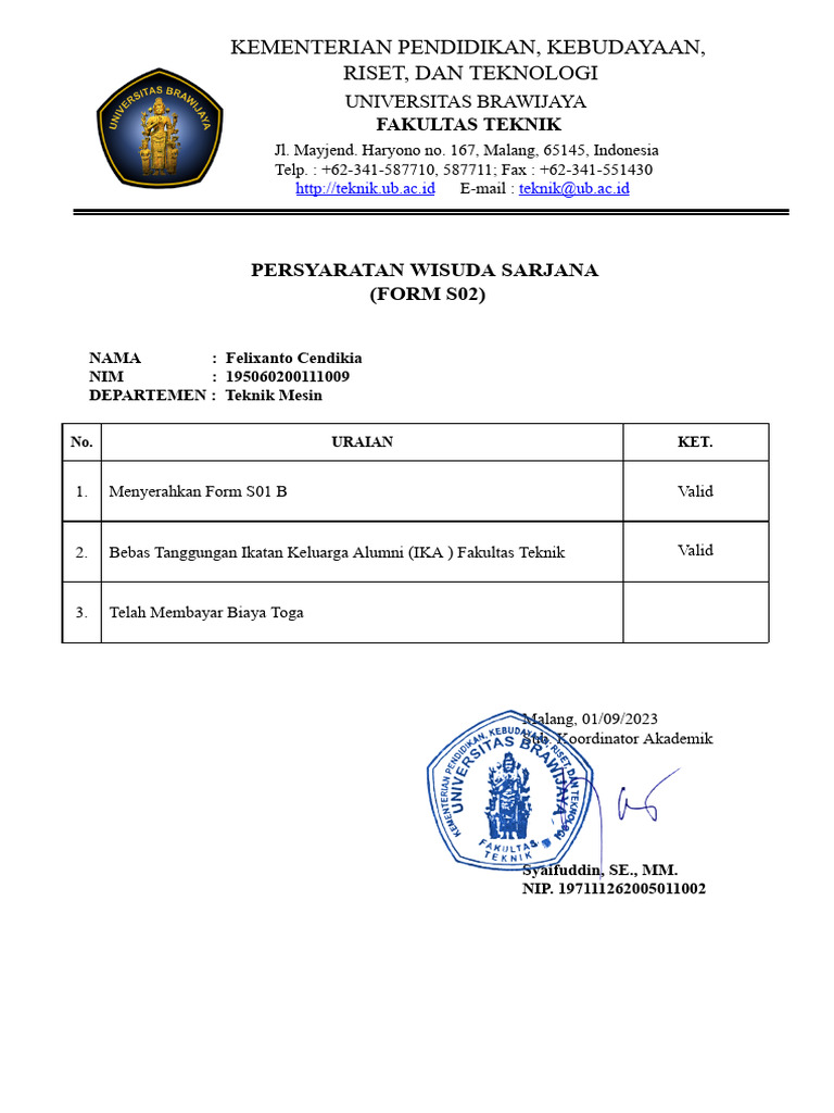 Form S02 S1 Felixanto Cendikia | PDF