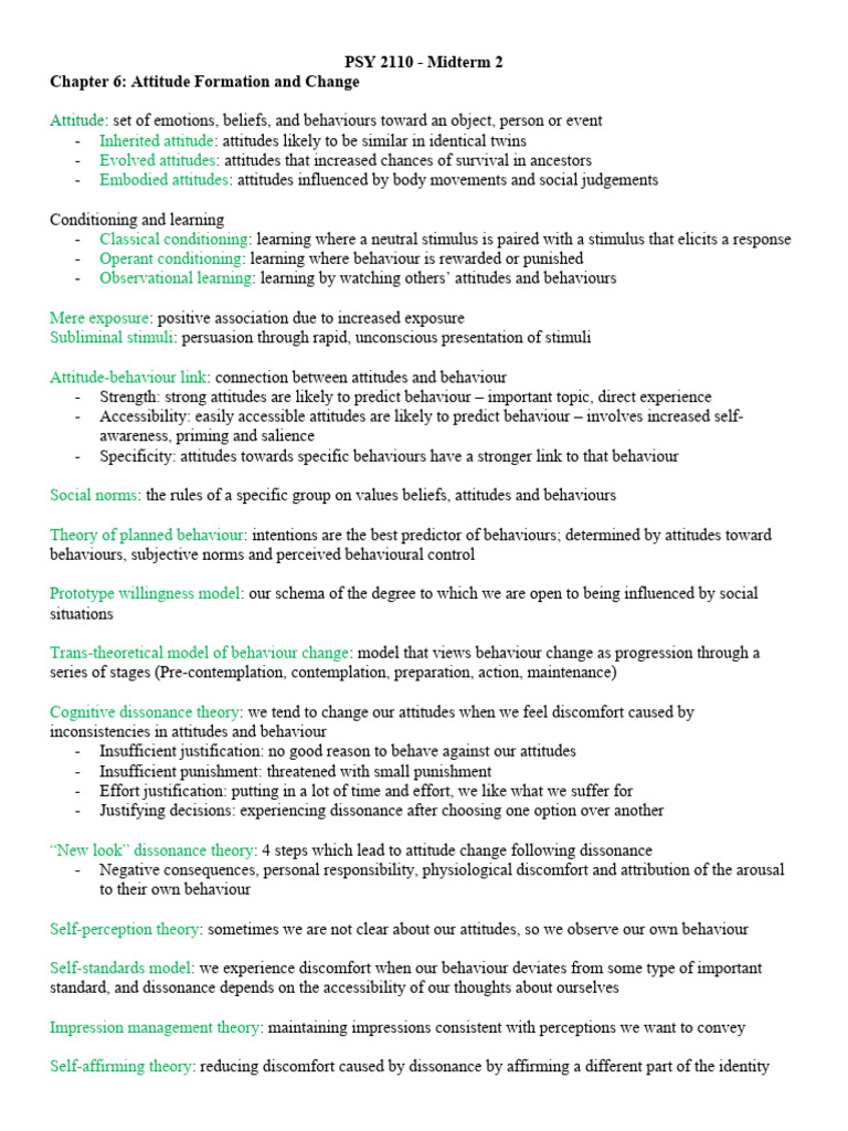 PSY 2106 - Study Sheet | PDF | Attitude (Psychology) | Conformity