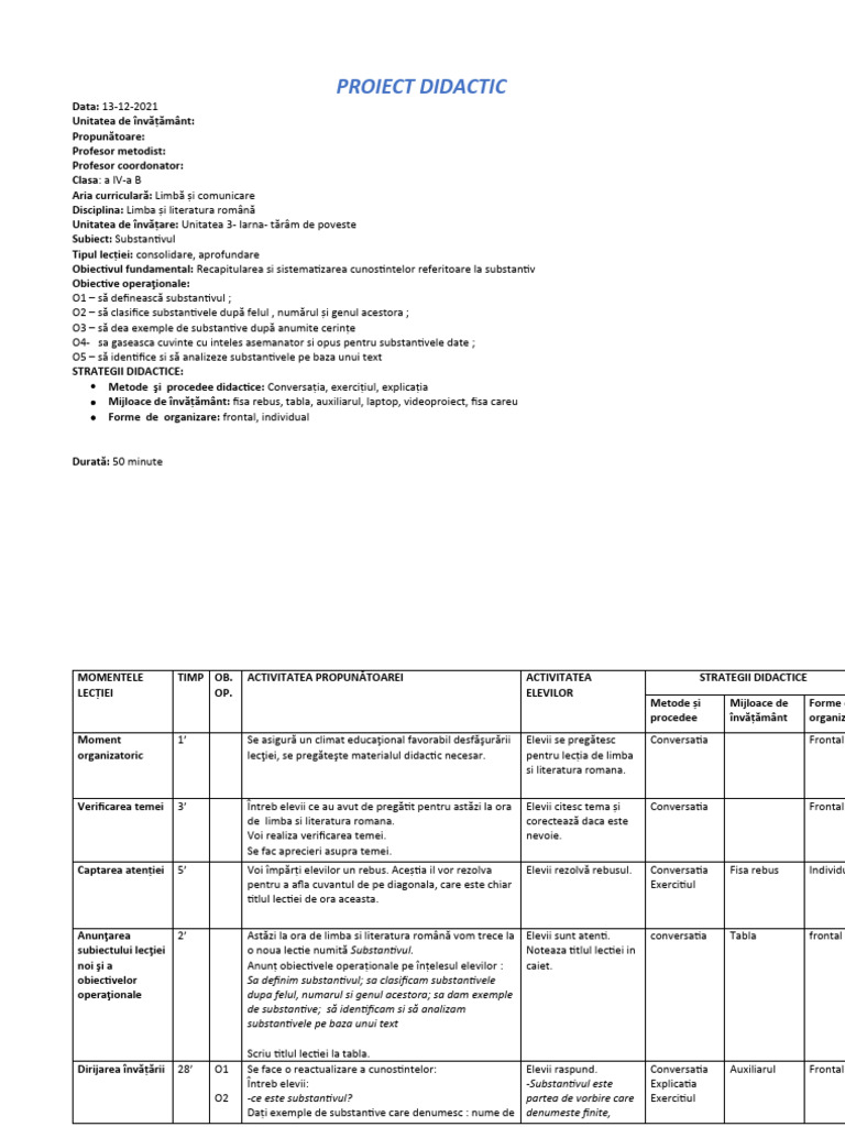 PROIECT DIDACTIC - Rom | PDF