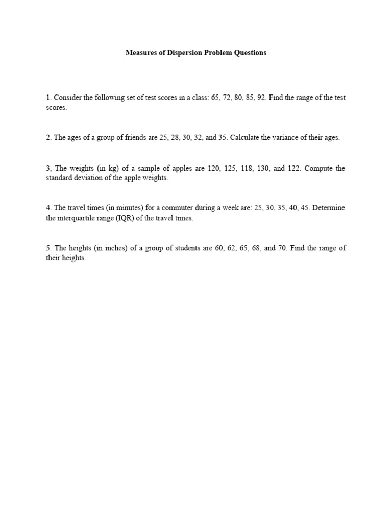 Measures Of Dispersion Problem Questions Pdf