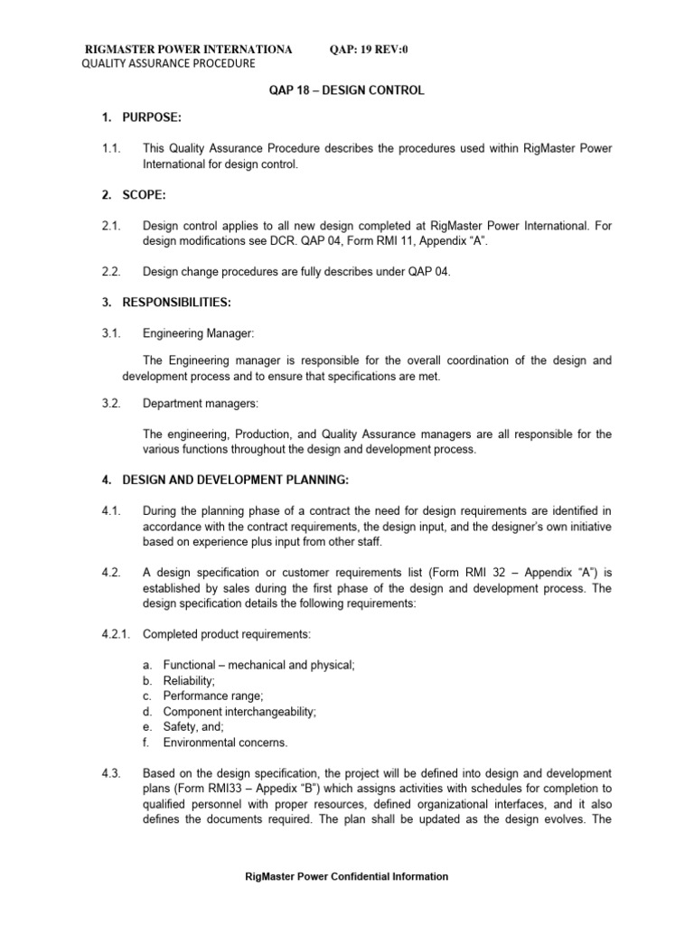 QAP 19 - Design Control | PDF | Quality Assurance | Verification And ...