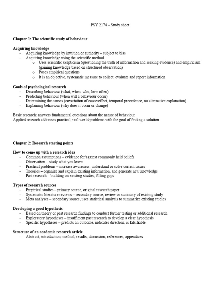 PSY 2174 - Study Sheet | PDF