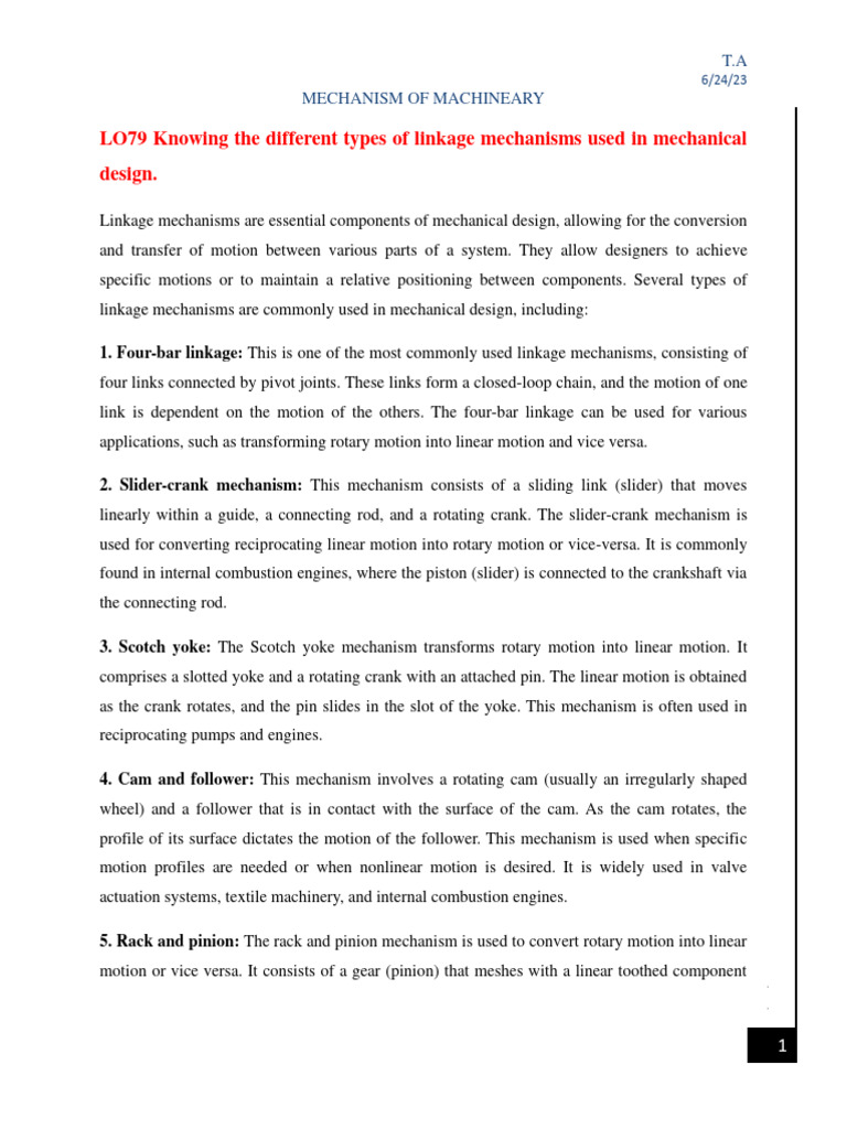 Types of Linkage Mechanisms in Design | PDF