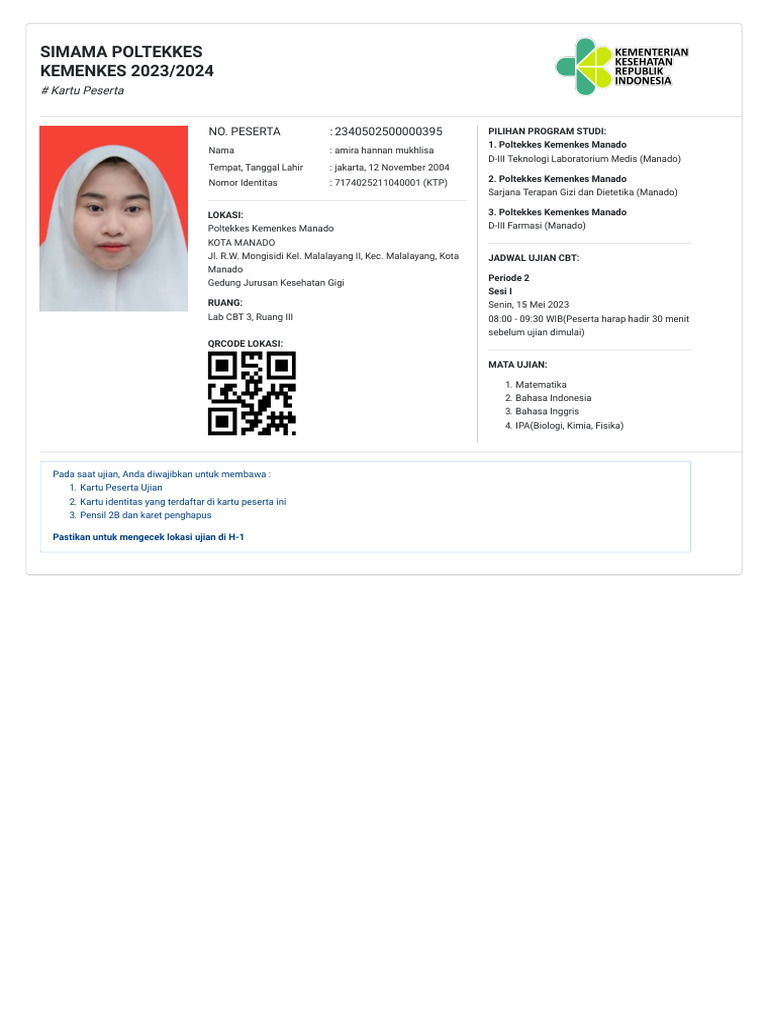 Kartu Peserta Amira | PDF