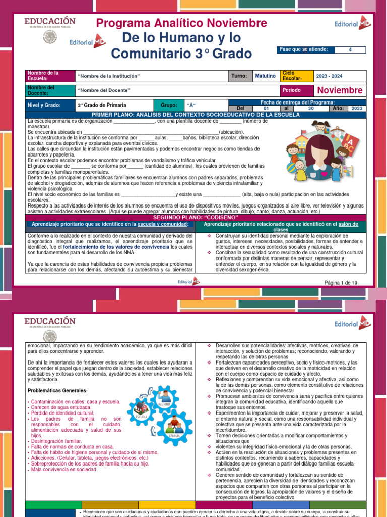 3° Primaria - De lo Humano y lo Comunitario - Noviembre | PDF ...