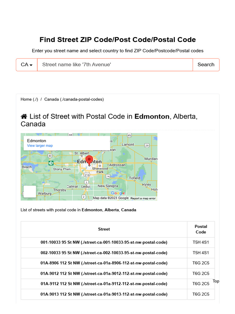 All Edmonton Postal Codes - StreetZipCode | PDF