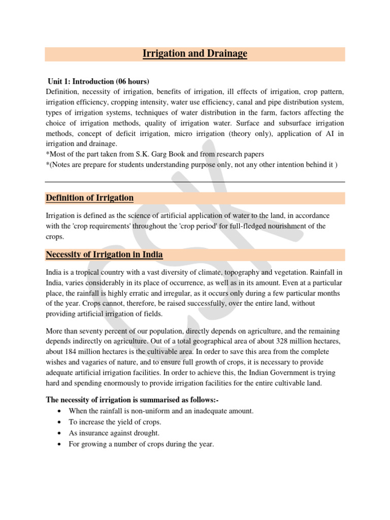 Irrigation and Drainage Unit I | PDF | Home & Garden