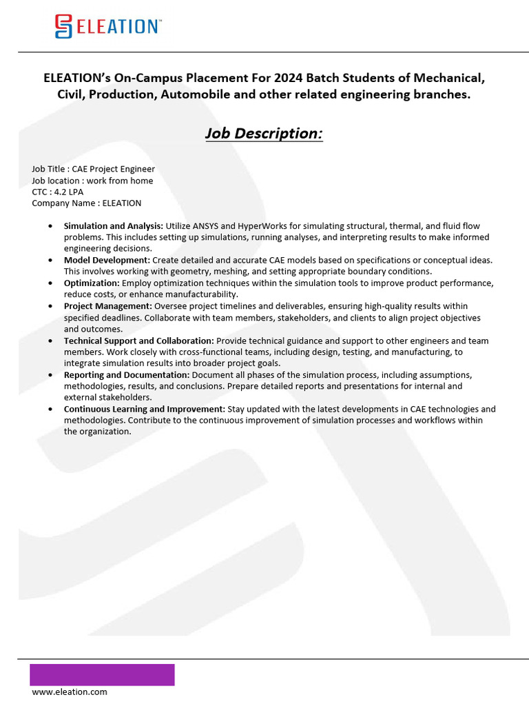 Job Description ELEATION Placement Program | PDF | Art | Computers