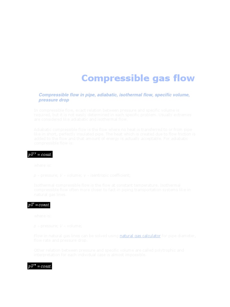 A Comprehensive Overview of Compressible Gas Flow in Pipes: Analyzing ...
